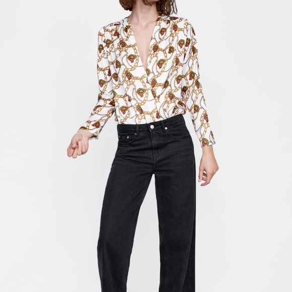 Zara | Tops | Zara Chain Print White Bodysuit Brand New With Tags ...